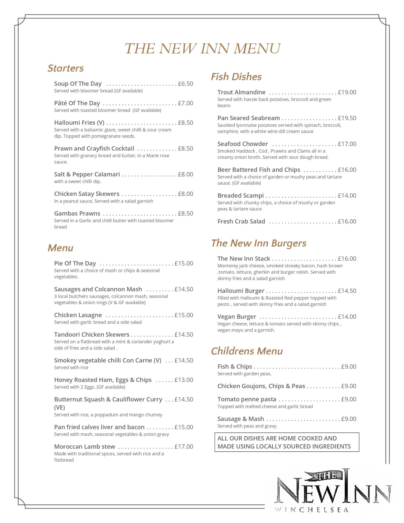 Menus - The New Inn at Winchelsea